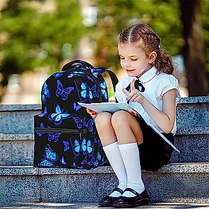 HURJIAA Butterfly Backpack Casual Canvas Backpacks Blue Butterfly Bookbag Laptop Daypack For Toddler Teen Boys Girls Women Men Gifts