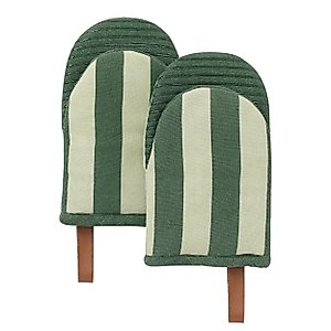 Folkulture Mini Oven Mitts Heat Resistant 5.75" x9", Set of 2 Short Oven Mitts with Hanging Loop, 100% Cotton Oven Gloves or Kitchen Mittens, Small Oven Mitt Set or Silicone Oven Mits (Matcha)