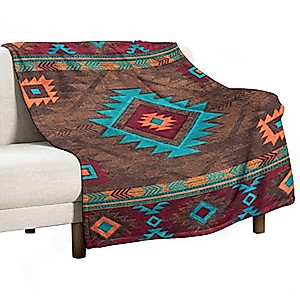 Soft Native American Southwest Cozy Flannel Blanket Vintage Abstract Ethnic Pattern Couch Sofa Indian Aztec Navajo Lightweight Bed Plush Throw Blanket 50"X40"
