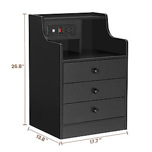 ADORNEVE Night Stand Set 2,Black Nightstand with Charging Station & Hutch,Night Stands for Bedrooms Set of 2,Bedside Table with Drawers