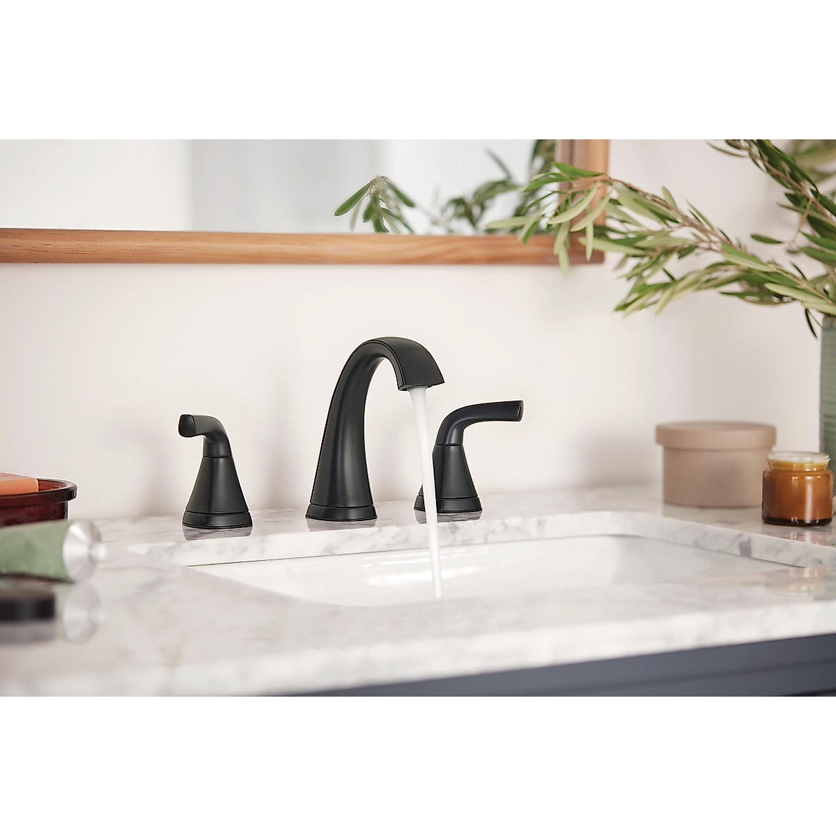 Peerless Parkwood Widespread Bathroom Faucet, Black Bathroom Faucet 3 Hole, Bathroom Sink Faucet, Drain Assembly, Matte Black P3535LF-BL