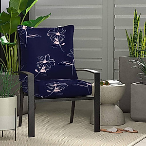 2-Piece Outdoor Deep Seat Cushion Set Pink Navy Floral botanical seamless suitable for fashion prints Back Seat Lounge Chair Conversation Cushion for Patio Furniture Replacement Seating Cushion
