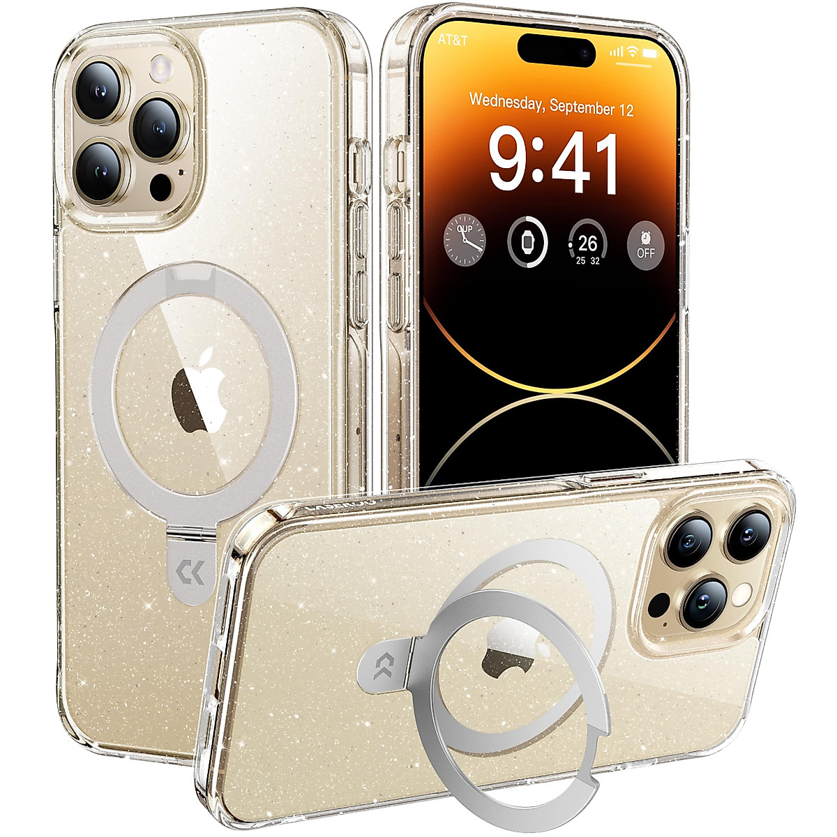 CASEKOO Genuine Official for iPhone 13 Pro Max Case with Magnetic Ring Stand [Compatible with MagSafe] [16FT Military-Grade Protection] Shockproof Twinkle Star Phone Grip Cover 6.7'', Sparkle Glitter