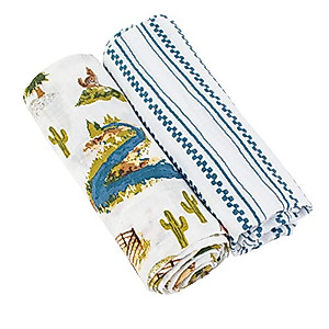Bebe au Lait Muslin Swaddle Blanket Set, Wyoming & Western Stripe, Blue