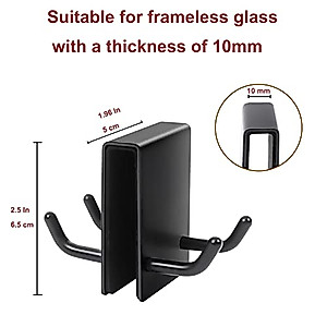 Holensun Towel Hooks Over Shower Door 0.32-0.39in Frameless Glass Hanger for Bathroom Matte Nickel Razor Squeegee Loofah Robe Holder 2 Pack (Black)