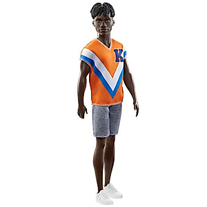 Barbie Fashionistas Ken Fashion Doll #203 with Twisted Black Hair Wearing Orange Athletic Jersey, Shorts & White Sneakers