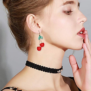 T-ztoss 18K Gold Plated Vintage 3D Red Big Cherry Charm& Green Crystal Leaf Fruit Tassel Women Hook Dangle Drop Earrings for Women(cherry earrings)