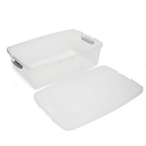 Home Basics Plastic Storage Box With Handle, Clear | Locking Tabs | Stackable Storage | Easily See Contents (30 Liter Rectangle)
