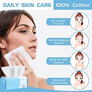 Cotton Facial Dry Wipes 100 Count, Deeply Cleansing Disposable Face Towel Wash Cloth, Multi-Purpose for Skin Care, Make-up Wipes, Face Wipes and Facial Cleansing