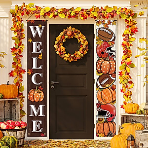 Fall Decorations Fall Welcome Porch Banner Decorations Indoor and Outdoor Autumn Farmhouse Football Pumpkin Welcome House Porch Sign Banners Decoration for Home Office Holiday