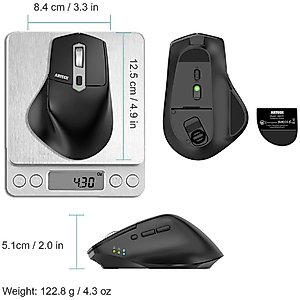 Arteck Multi-Device Wireless Bluetooth Mouse with Nano USB-A, USB-C Receiver Ergonomic Right Hand Silent Clicking Rechargeable Mouse for Computer Desktop PC Laptop Mac iPad and Windows 11/10 iPad OS