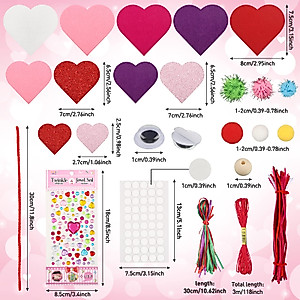 400 Pieces DIY Valentines Heart Craft Set DIY Felt Heart/Owl Craft Supplies Assorted Heart Shapes Felt with Pom Poms Cleaners Googly Eyes for Valentines Party Favor Decoration (Heart)