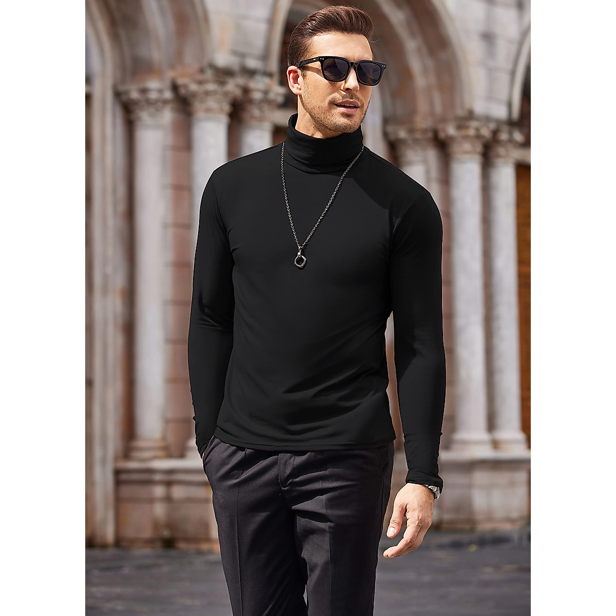 COOFANDY Men's Casual Slim Fit Turtleneck T Shirts Lightweight Basic Cotton Pullovers