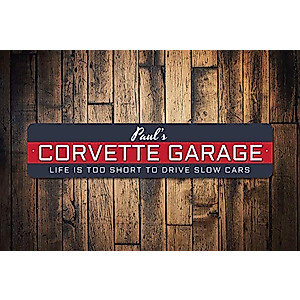 Corvette Garage Sign, Custom Sign for Dad's Corvette Sign, Chevy Garage Decor, Chevy Car Collector Aluminum Sign - 6" x 24"