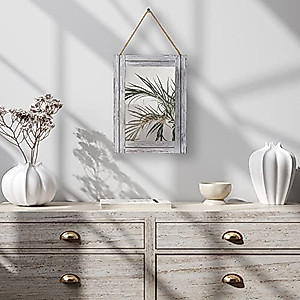 EMAISON 12 x 16 in Wall Decorative Mirror, Rustic Wood Frame Rectangular Mirror with Hanging Rope for Entryway, Bedroom, Guest Bathroom, Living Room, Bedroom - Grey