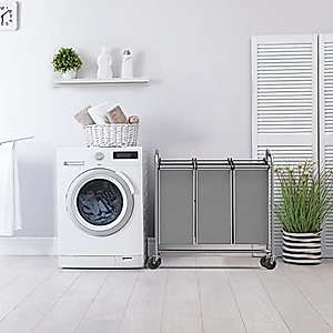 SimpleHouseware Heavy-Duty 3-Bag Laundry Sorter Cart, Silver