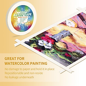 ETNRHP White Art Tape Medium Tack Artist Masking Tape Paper Acid Free Tape Watercolor Painters Tape Artists Tape for Drafting Art Watercolor Painting Canvas Framing, 0.6 inch Wide 165FT Long