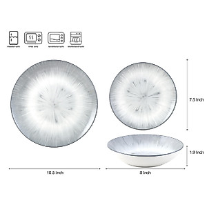 Bestone 12 Piece Round Kitchen Dinnerware Set,Plates and Bowls sets,Dishes, Plates, Bowls, Dish Set，Plates and Bowls,Service for 4, Chip Resistant Porcelain (gray)