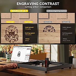 WAINLUX JL7 Laser Engraver Cutter 60W, Laser Engraving Machine Real 10W Compressed Spot 0.05*0.08mm, Support LightBurn, BT Connection, 15.7''x15.7'' Area, DIY CNC Laser Engraving for Wood Metal Glass