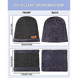 6 Pieces Kids Winter Hat Glove Scarf Sets Knitted Toddler Cap Beanie Touchscreen Mitten Neck Warmer for Boys Girls 5-14 Years (Grey, Black)