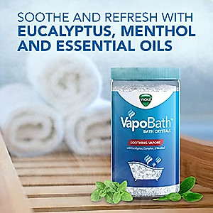 Vicks VapoBath, Bath Salts, Bath Bomb, Non-Medicated Bath Crystals, Comforting Vicks Vapors, Vapor Bath, Aromatherapy with Eucalyptus and Menthol Scent, Contains Essential Oils, 15 OZ