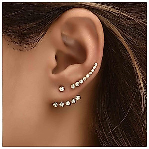 Yheakne Boho Crystal Ear Jacket Earrings Gold Rhinestone Ear Climber Earrings Cz Crawler Earrings Cubic Crystal Climbing Earrings Jewelry for Women and Girls (Gold A)