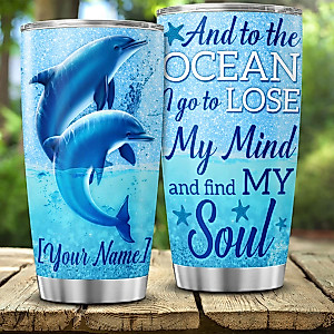 CUBICER Personalized Coffee Tumbler Dolphin Custom Name Valentines Gifts For Girls Women Insulated Cup Travel Mug With Lid Inspirational Quote Glitter Hot And Cold Steel Tumblers