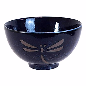 Ebros Pack Of 6 Made in Japan Midnight Blue Tombo Dragonfly Rice Soup Cereal Salad Dessert Stoneware Porcelain Bowls 4.5"D Home Decor Japanese Zen Fusion Accent Bowl Set Serveware Dinnerware