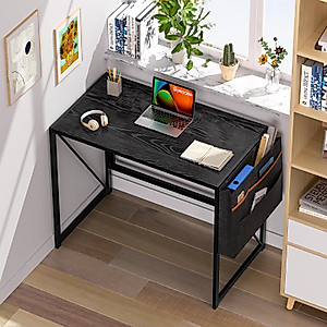 SOROGRA Folding Desk, Small Foldable Desk 31.5 Inch for Small Space, Computer Table Home Office Writing Desk with Storage Bag Headphone Hook, Easy Assembly, Black
