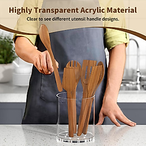 NIUBEE Kitchen Utensil Holder,Clear Acrylic Countertop Utensil Crock,Large and Sturdy Cooking Utensil Holders Caddy Organizer For Home Decor (7 x 5.8 inch)