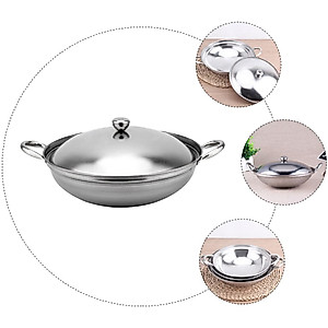 Hemoton 1 Set Stoves Wok Pan Stainless Steel Chinese Fry Pan with Lid Double Handle Cooking Skillet Pot Kitchen Cookware for Home Outdoor Picnic 22cm