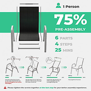 JEAREY Patio Chairs Set of 4, Outdoor Stackable Dining Chairs with Armrests, Breathable Garden Outdoor Furniture for Garden Patio Pool Beach Yard, Black