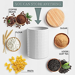 Barnyard Designs White Canister Sets for Kitchen Counter Vintage Kitchen Canisters, Country Rustic Farmhouse Decor for the Kitchen, Coffee Tea Sugar Farmhouse Kitchen Decor, Metal/Bamboo Lid Set of 3