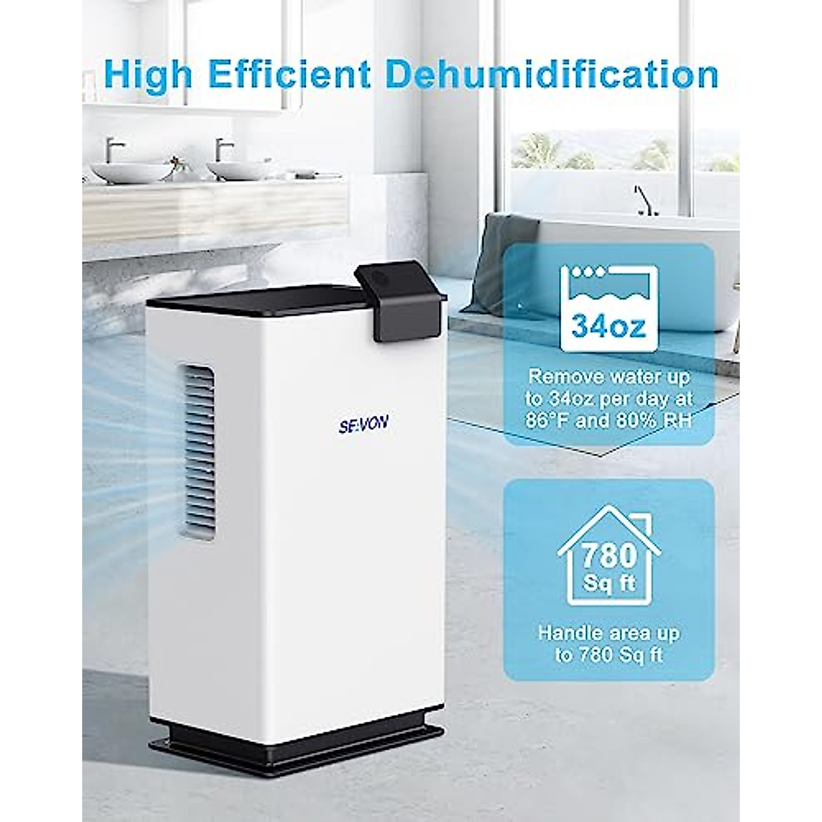 Dehumidifiers for Home Up to 7500 Cubic Feet, SEAVON Dehumidifier with Remote Controller, Auto-off, 2 Working Modes Quiet and Portable Dehumidifiers Perfect for Bedroom, Bathroom, Basement, RV