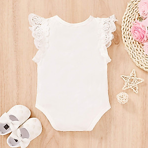 YOUNGER TREE Infant Toddler Baby Girls Romper Lace Flutter Sleeve Bodysuit Cotton Summer Outfits(12-18 Months,White)