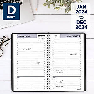 AT-A-GLANCE 2024 Daily Planner, DayMinder, Quarter-Hourly Appointment Book, 5" x 8", Small, Black (G1000024)