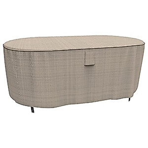 Budge P5A20PM1 English Garden Oval Patio Table Cover Heavy Duty and Waterproof, Medium, Two-Tone Tan