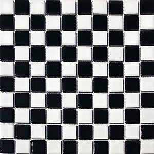 Square Checkered Tile Black & White Porcelain Mosaic Shiny Look (12x12) ((5 Sheets))