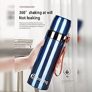 boking Hot water bottle cup thermos bottle coffee bottle stainless steel cup heating or warming ,500ml (blue)