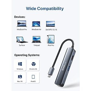 USB C Hub 4K 60Hz, USB C Adapter, Dockteck 5-in-1 USB-C Hub Multiport Adapter, SD/Micro SD Card Reader, 2 USB 3.0, for MacBook Air/Pro, iPad Air/Pro, XPS