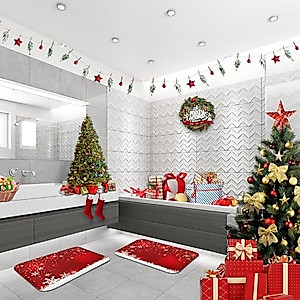 ArtSocket Christmas Bathroom Rugs and Mats Set 2 Piece, Snowflake Red Rugs Non Slip, Winter Snow Absorbent Microfiber Memory Foam Bath Mat Machine Washable Bathroom Floor Mats