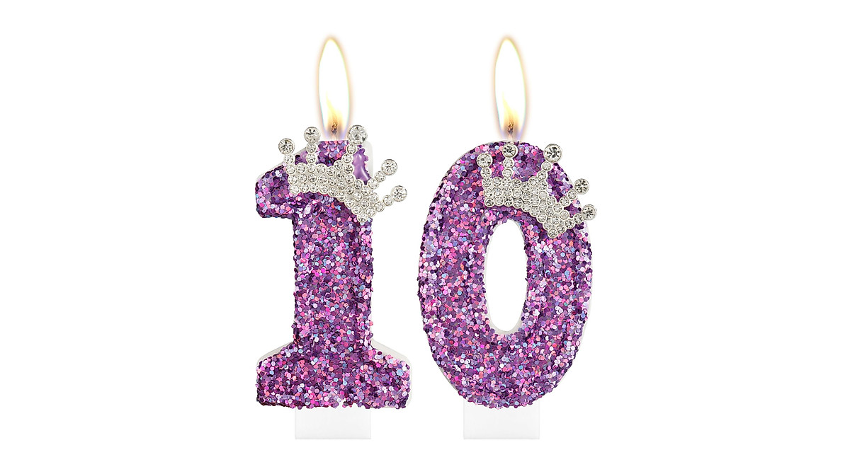 Purple Crown 10th Birthday Candle for Girls' Cakes