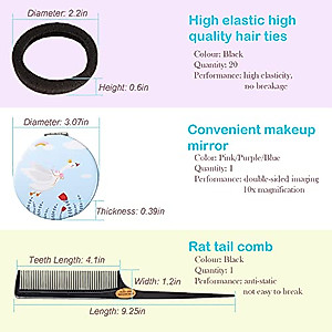 Hair Ties Bands Hair Ties Seamless for Women Elastic Hair Band for Women'S Hair Cotton Ponytail Hair Ties Hair Tie for Thick Hair 20pcs Black No Damage Hair Ties. 1pcs Rattail Comb Combs, 1pcs Compact Small Travel Mirror. Gifts for Mom.