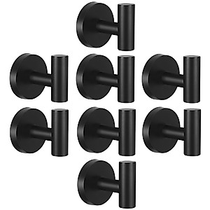 IBosins 8 Pack Towel Hooks Hand Towel Holder for Bathroom Wall Livingroom Bedroom Kitchen Closet Heavy Duty Stainless Steel Hook Hanger for Robe, Bath Towel, Coat (Round Matte Black)