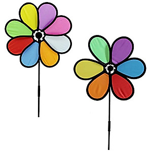 Hemoton 2Pcs Garden Wind Spinner Colorful Rural Cloth Windmill Vertical Metal Sculpture Ground Stake Ornament for Outdoor Yard Lawn Garden Decor