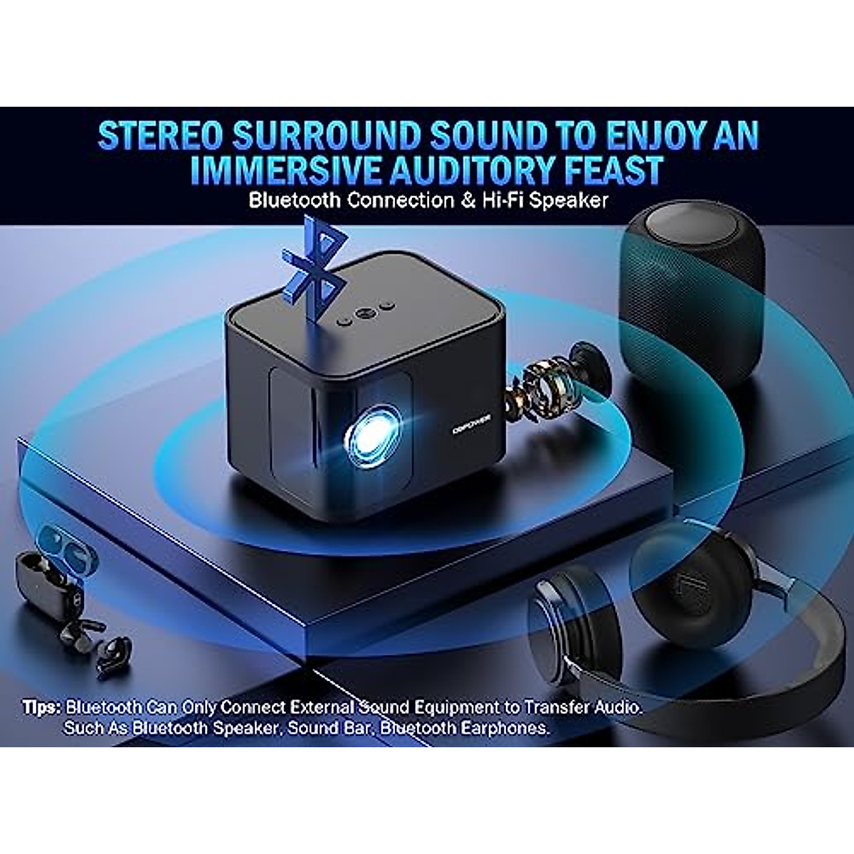 [Electric Focus] 5G WiFi Mini Bluetooth Projector 4K Support, 300 ANSI HD 1080P Portable Video Projector, ±40° Vertical Keystone|Zoom|Timer, DBPOWER Smartphone Projector Outdoor Movie for PC/Laptop/TV