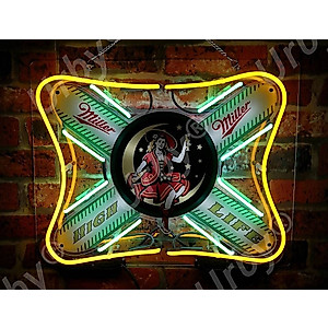 Prouten Neon Signs 19" Miller High Life Girl Neon Sign Acrylic Panel Beer Bar Pub Man Cave Business Glass Neon Lamp Light FE01