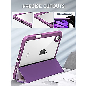 MoKo Case Fit New iPad Mini 6 Case with Pencil Holder (6th Gen 8.3 inch 2021), Soft TPU Frame Hard PC Clear Transparent Back Shell Smart Cover for iPad Mini 6 2021, Auto Wake/Sleep, Marble Gold Purple