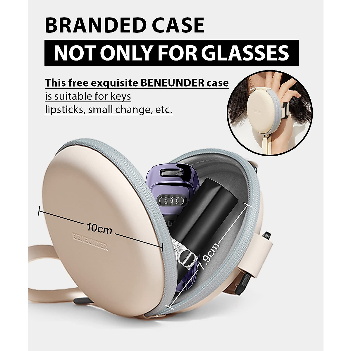 BENEUNDER Polarized Sunglasses for Men Women, Ultra Lightweight Folding Sunglasses, UV400 Protection Acetate Frame Sunglasses with Organizer, Grey Coconut