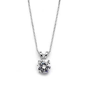 Mariell Cubic Zirconia Crystal Pendant Necklace for Women, 2 Carat Round CZ, Mother's Day Jewelry
